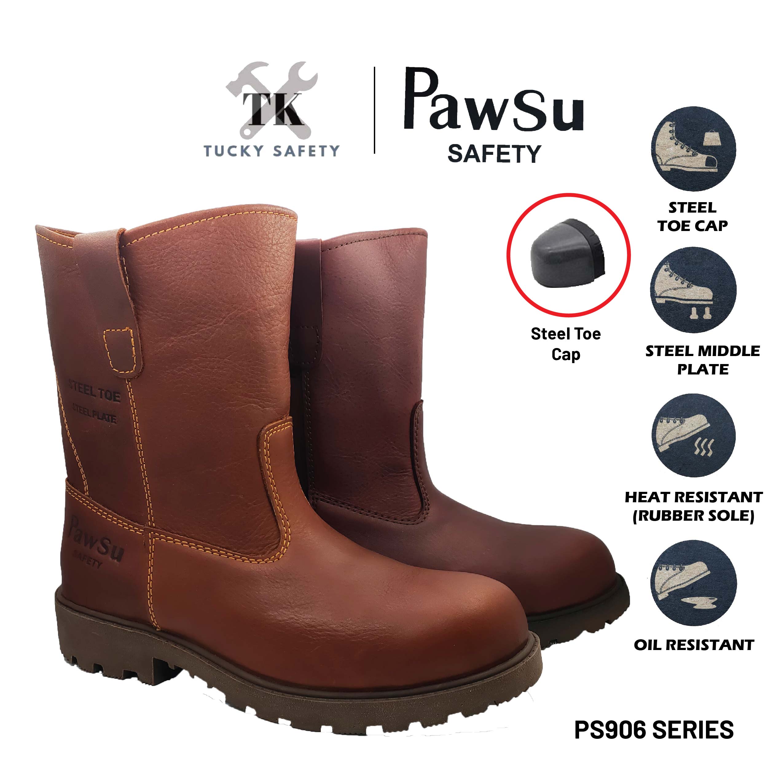 PS906 PAWSU ROUND TOE MEN'S SAFETY BOOT / STEEL TOE PLATE HEAVY DUTY S ...